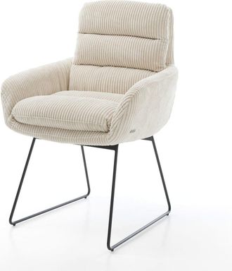 DELIFE Esszimmerstuhl Abelia-Flex mit Armlehnen Cord Beige Kufengestell Schwarz, Esszimmerstühle