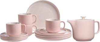 Ritzenhoff & Breker Jasper Kaffeeservice mit Kanne, 13-teilig, Rosa, Steinzeug, Teller Tassen Untertassen und Teekanne f&uuml;r 4 Personen