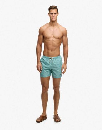 Superdry Premium - Gemusterte Badeshorts in Mini Flora Green, 15 Zoll Schrittl&auml;nge-Gr&uuml;n