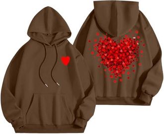 Generic Sweat &agrave; capuche &agrave; manches longues pour la Saint-Valentin 2026 pour femmes (4), caf&eacute;, XXL