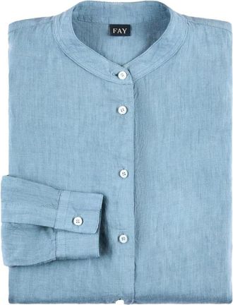 Fay Femme, Blouses et Chemises, Bleu, Taille: 40 FR Chemise &agrave; Col Mao et Manches Longues