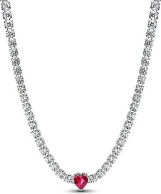 Pandora Moments 393549C01-40 Couronne rayonnante en forme de coeur en argent sterling avec cristaux artificiels Taille 40 cm