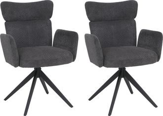 Mendler 2er-Set Esszimmerstuhl HWC-N11, Stuhl, drehbar Auto-Return Stoff Boucl&eacute; 350g/m&sup2; &Ouml;ko-Tex - dunkelgrau, Beine dunkelgrau