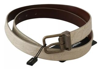 Dolce & Gabbana Mens Cream Beige Gold Buckle Waist Leather Belt Caiman