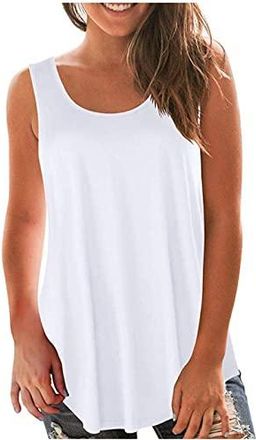 Generic D&eacute;bardeur d&eacute;t&eacute; sans manches pour femme - D&eacute;bardeur uni pour yoga et gym - Col rond - Coupe ample - Grande taille, Blanc 2, L
