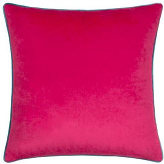 furn. Meridian Kissen mit Polyesterfüllung - luxuriöses dekoratives Samtkissen mit Kontrastpaspelierung (Himbeere/Blaugrün - 45x45cm)