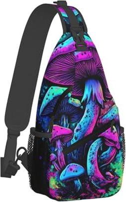 Generic Casual Sacoche Port&eacute; &eacute;paule Psych&eacute;d&eacute;lique Champignon Monde Magique Art Lumineux Sacs Poitrine L&eacute;ger Crossbody Bag pour Cyclisme Randonn&eacute;e Voyage