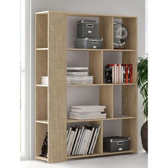 PEGANE Bibliothèque, meuble étagère coloris chêne cambrian/effet textile - Longueur 129 x Profondeur 32.8 x Hauteur 174 cm -PEGANE