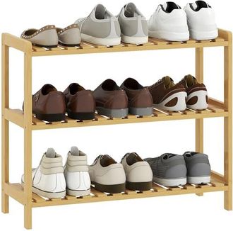 HOMCOM Porte-Chaussures &agrave; 3 Niveaux, Porte-Chaussures en Bambou, pour 9 Paires de Chaussures, pour entr&eacute;e, Couloir, Chambre, 70x26x57,5 cm, Naturel, Naturel