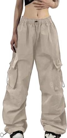 Generic Pantalon de parachute cargo dété 2026 pour femme, coupe ample, style urbain, beige, XXL