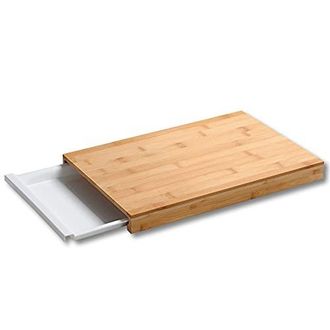 KESPER | Planche à découper avec bac récupérateur, matériau : bambou, plastique, dimensions : 38 x 25 x 3,5 cm, couleur : marron, blanc | 58352