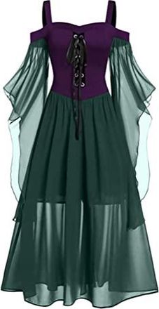 dPois Robe Renaissance Femme Victorienne Retro Robe Medievale Renaissance Vintage Manches Flares Adulte Costume Halloween Gothique Reine Déguisements S-5XL 