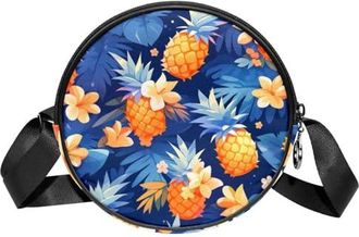 Generic Sac &agrave; bandouli&egrave;re rond pour femme, motif fleurs dananas avec fermeture &eacute;clair, bretelles r&eacute;glables, sac &agrave; main rond d&eacute;contract&eacute; pour femmes et filles