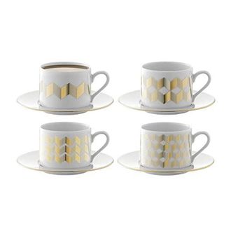 LSA International Chevron Teetasse und Untertasse 250ml Gold Sortiert x 4
