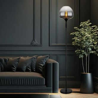 Globo Lighting Lampadaire, lampadaire, lampe dappoint, lampadaire, lampe de salon, métal noir, verre fumé, 1x douille E27, DxH 29x165cm