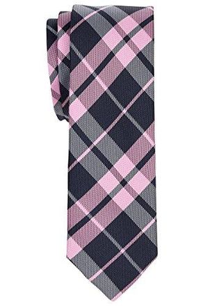 Retreez Preppy Cravate fine en microfibre tiss&eacute;e &agrave; carreaux 5,1 cm, rose/gris, taille unique