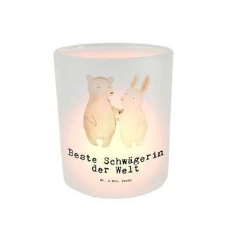 Mr. & Mrs. Panda Kerze Schwägerin - Geschenk, Geburtstagsgeschenk, Windlicht Glas, angeheiratet, Teelichtglas, Partner, Geburtstag, Teelichter