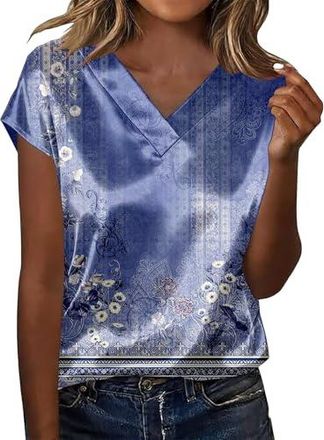 Generic Chemisier vintage &agrave; manches courtes et col en V pour femme | Chemise d&eacute;t&eacute; douce et l&eacute;g&egrave;re pour un usage quotidien, les vacances, les voyages, violet, 