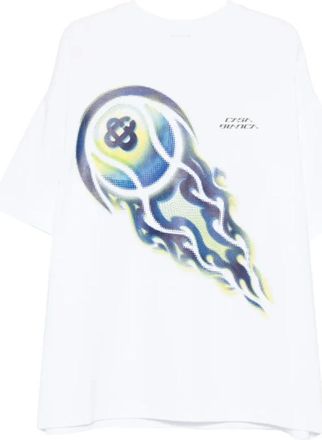 Casablanca Homme, Tops, Blanc, Taille: L Flaming Tennis Ball Oversized T-Shirt