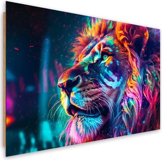 Feeby Deco Panel Löwe Neon Natur 120x80 cm 1 tlg Schlafzimmer Modern Deco Panel MDF Kunstdruck Wand Bild Wanddeko Design Wohnzimmer Büro Flur Hotel Spa Abst