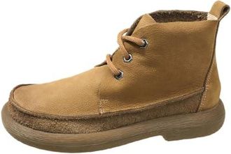 Generic Bottes dhiver doubl&eacute;es pour femme - Chaussures dhiver vintage - Mocassins &agrave; lacets - Bottes en cuir, kaki, 37.5 EU