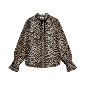 Ganni Chiffon Bluse mit Bindeband - - Blouses & Shirts - Damen - Braun - L