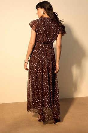 Next Midikleid Plissiertes Mesh-Midikleid mit V-Ausschnitt (1-tlg)