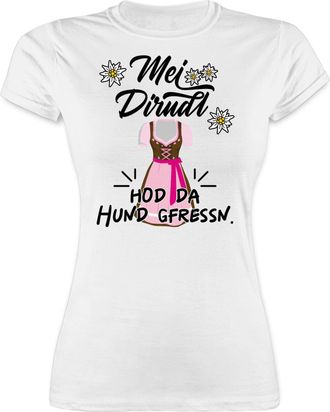 Shirtracer Shirt Damen - Kompatibel mit Oktoberfest - MEI Dirndl hod da Hund gefressen I - XL - Wei&szlig; - t-Shirt bayerisch Frau trachtenshirt bayrische t-Shirts Di