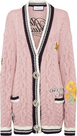 Philipp Plein cardigan en maille torsadée à broderies - Rose