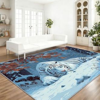 Generic Tapis de Salon Chambre Salle &agrave; Manger Adulte Bureau Design Champ De Neige Naturel Tigre Blanc Poil Court Fin Doux L&eacute;ger R&eacute;sistant 140 x 200 cm, Blanc
