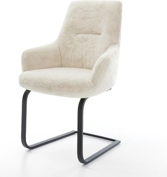 DELIFE Freischwinger Zelia-Flex mit Armlehnen Pl&uuml;sch Creme-Wei&szlig; Freischwinger flach Schwarz Taschenfederkern, Esszimmerst&uuml;hle