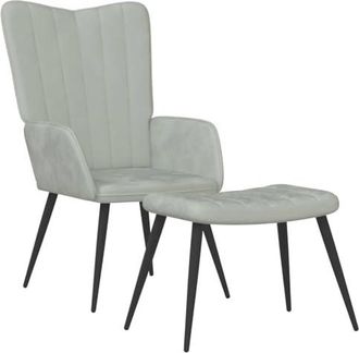 vidaXL Chaise de Relaxation avec Repose-Pied Si&egrave;ge de Relaxation Chaise de D&eacute;tente Fauteuil de Salon Salle de S&eacute;jour Salon Gris Clair Velours