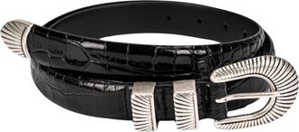 Barena unisex, Accessoires, Noir, Taille: XS Ceinture en cuir imprim&eacute; crocodile