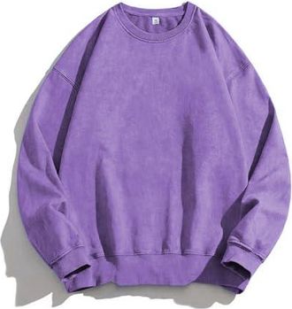 Generic Pull pour femme - Sweat à capuche délavé - Y2K - Vintage - Basique - Sans capuche - Look usé - Pull de transition rétro confortable - T-shirt à manche