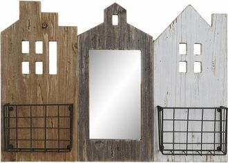 DKD Home Decor Dkd Home Decor - Paulownia Metallmetallhalter 57x10x40 3d Brown Houses Metallmaterial Paulownia mehrfarbiger Farbfamilienmantel, Schnapphalter und