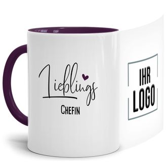 Tassendruck Personalisierte Tasse mit Logo bedrucken - Lieblings-Chefin - Geschenke zum Firmenjubil&auml;um, Chefin, Kaffee-Becher mit Logo | 300 ml, Innen & Henkel Vi