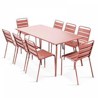 Oviala Ensemble table de jardin et 8 chaises en m&eacute;tal argile - Palavas