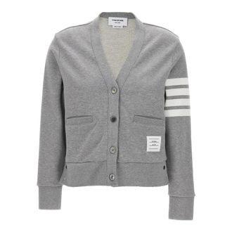Thom Browne Femme, Pulls, Gris, Taille: 34 FR Cardigan en coton &agrave; col en V