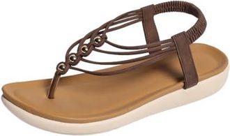 Generic Tongs d&eacute;t&eacute; d&eacute;contract&eacute;es avec bande &eacute;lastique pour femme - Semelle souple et confortable - L&eacute;g&egrave;res &agrave; enfiler, marron, 40.5 EU