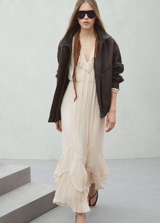 Mango Langes Kleid mit Volants eisgrau - Damen - XS - MANGO