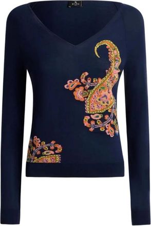Etro Femme, Pulls, Brun, Taille: 38 FR Pull en jacquard avec incrustations en m&eacute;lange de coton