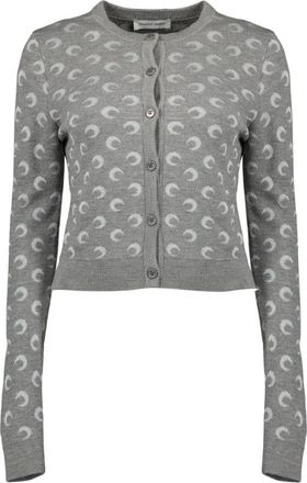 Marine Serre Femme, Pulls, Gris, Taille: 38 FR Moon Jacquard Knit Fitted Cardigan
