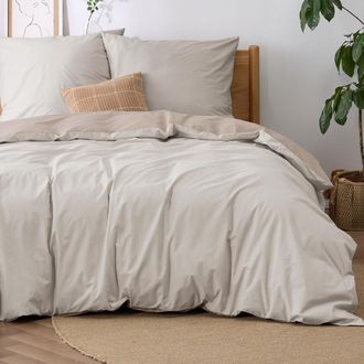 Bedsure Bettwäsche 200x200 Baumwolle Beige - Bettwäsche-Sets 200 x 200 cm Wendebettwäsche 3teilig mit 2 Kissenbezüge 80x80 cm, Oeko-TEX Zweifarbiger Bettbezug
