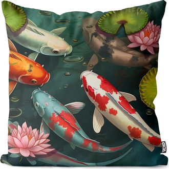 Void Watches Kois Koiteich Fische Teich Garten Kissenbezug Kissenhülle Polyester wasserfest Outdoor Indoor, Kissen Größe:40 x 40 cm