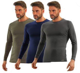 Sesto Senso Herren Langarm Unterhemden Baumwolle 3er Pack Funktionsunterhemd mit Rundhalsausschnitt XL 3 Kh Blu Gr