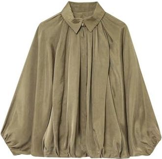 Generic Veste bomber &agrave; manches bouffantes pour femme, style urbain ample, manches chauve-souris, col &agrave; revers avec fermeture &eacute;clair sur le devant, Vert, L