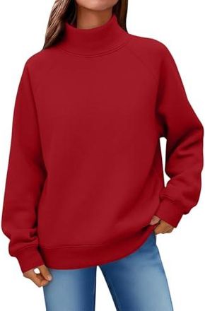 Generic Sweatshirts pour femmes UK Sweatshirt de couleur unie surdimensionn&eacute; haut col rond manches longues automne hiver d&eacute;contract&eacute; confortable automne mode 