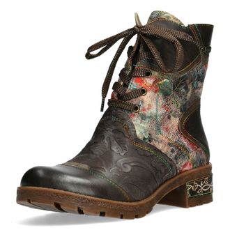 Laura Vita Damen Stiefelette flacher Leder Boot mit floralem Muster Cocrailo 24, Gr&ouml;&szlig;e:38 EU, Farbe:Braun