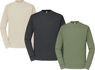 Fruit Of The Loom Herren Classic Set In Sweat, 3 Pack Sweatshirt, 1x Graphit + 1x Olive + 1x Natural + 1 HL Kauf Notizblock, XXL (3er Pack)