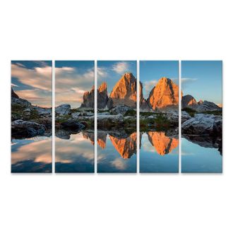 Islandburner Bild auf Leinwand Tre Cime Di Lavaredo See Sonnenuntergang Dolomit Drei Zinnen Wandbild Poster Bilder 170x80cm - 5 Teile XXL